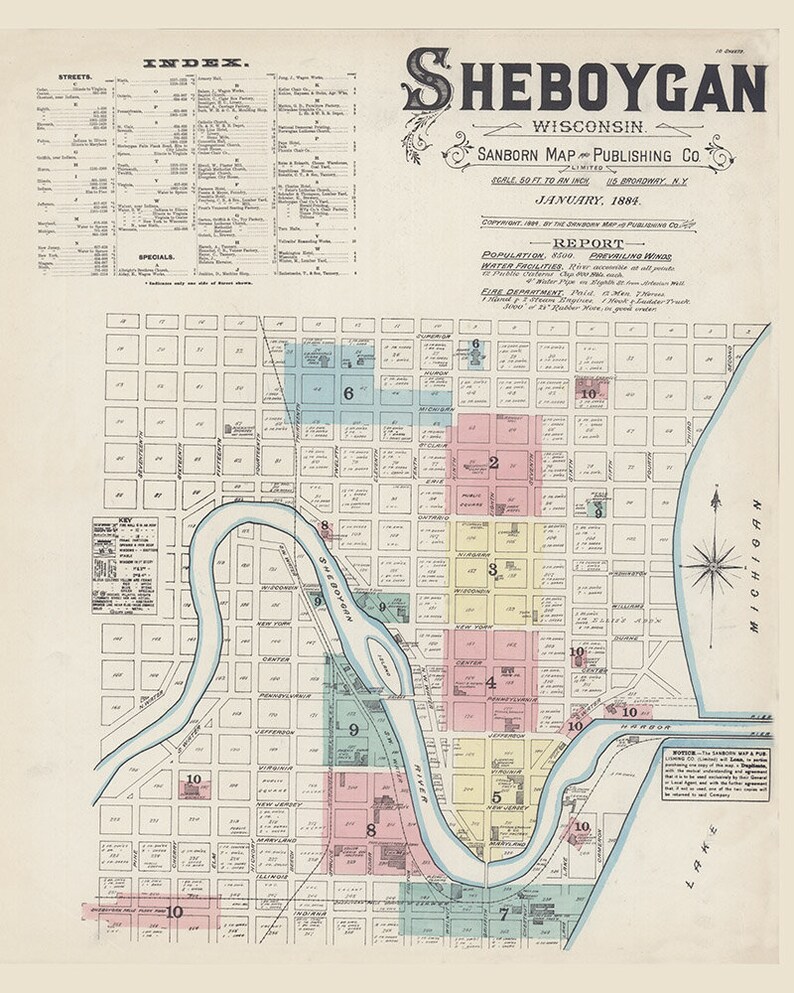 1884 Town Map of Sheboygan Wisconsin Lake Michigan - Etsy