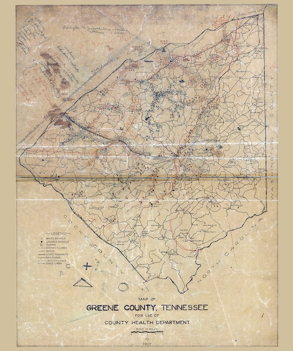 1929 Map of Greene County Tennessee | Etsy