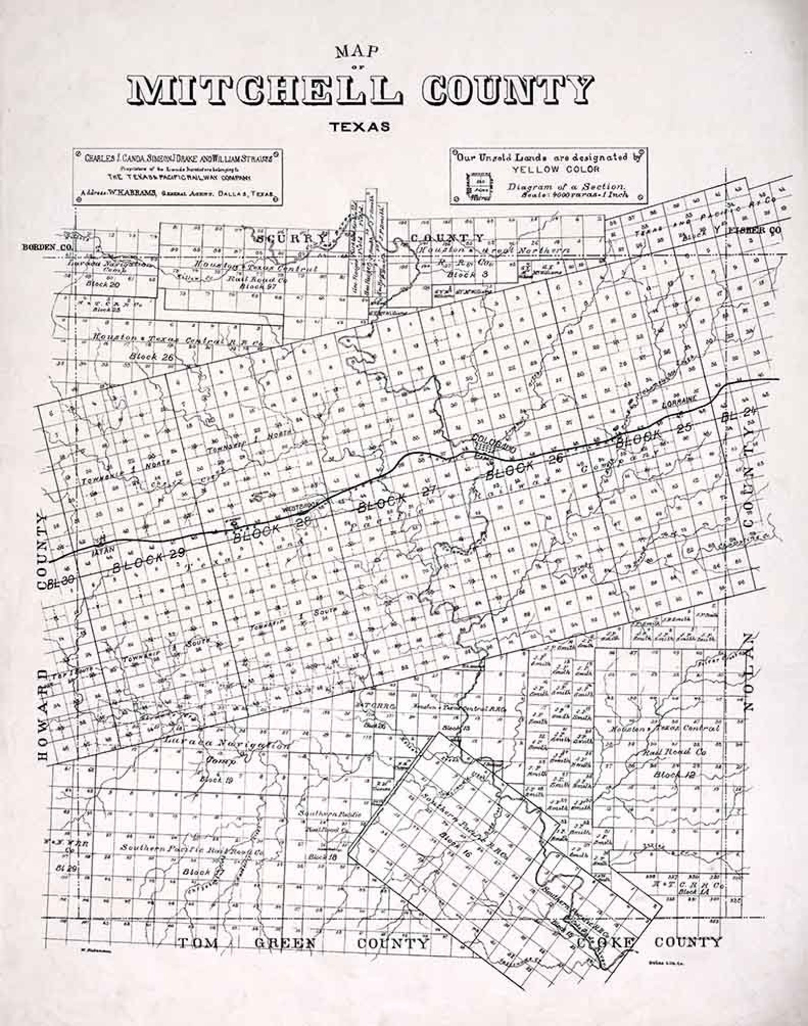 1890 Farm Line Map of Mitchell County Texas | Etsy