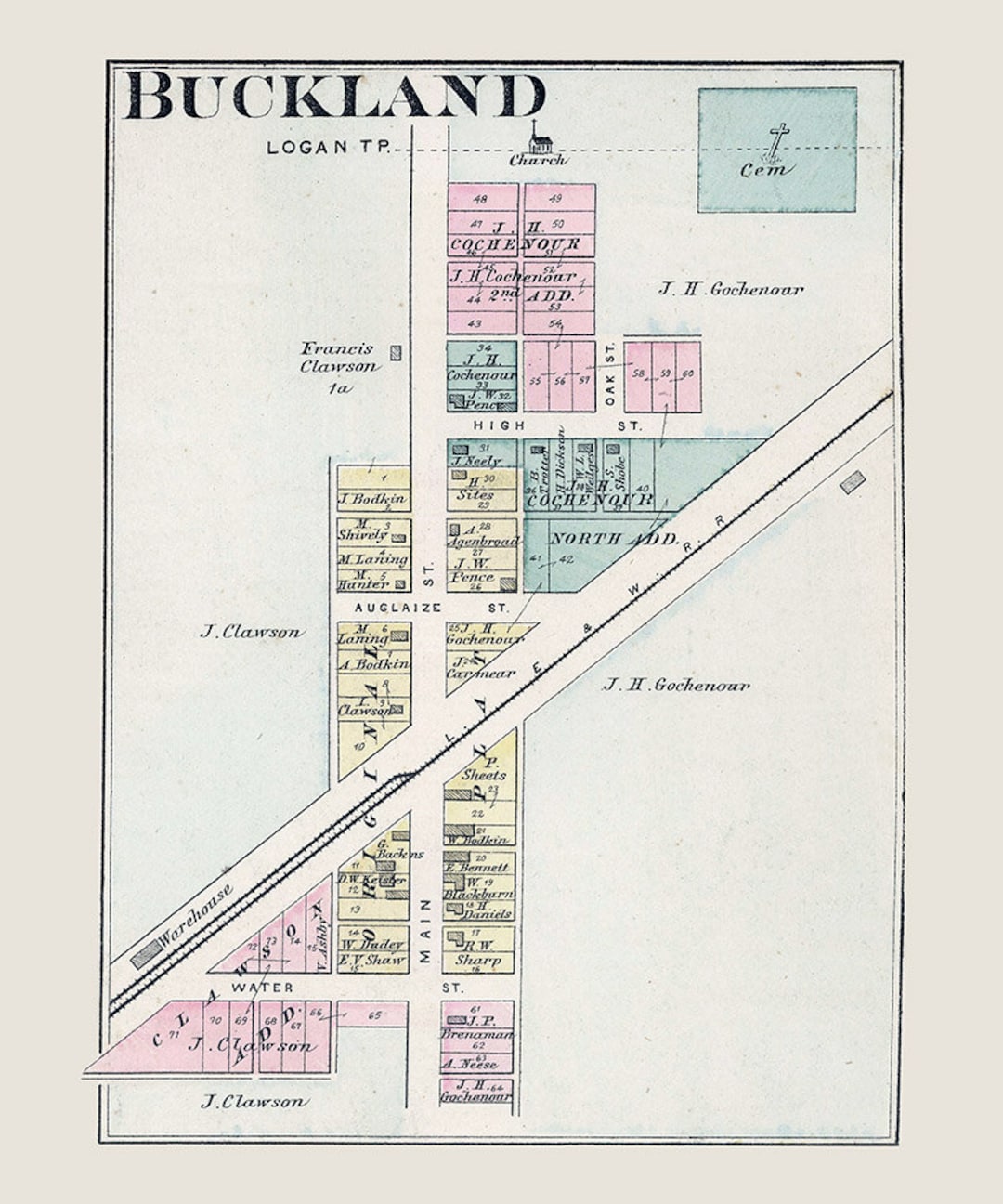 1880 Town Map of Buckland Auglaize County Ohio - Etsy