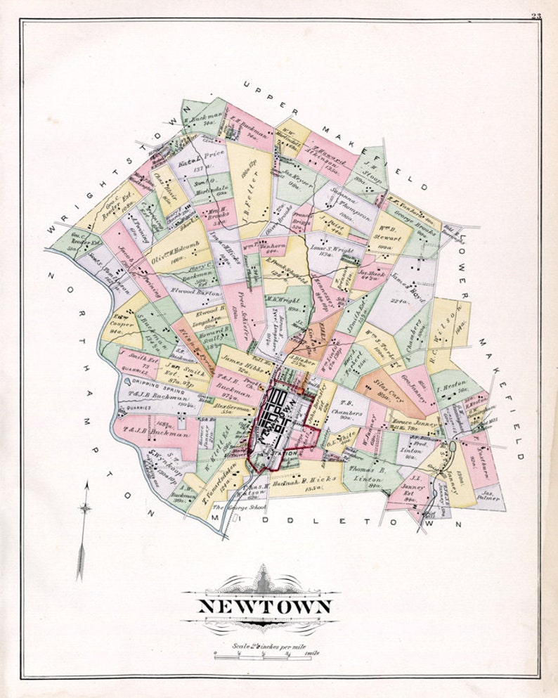 1891 Map of Newtown Township Bucks County Pennsylvania - Etsy