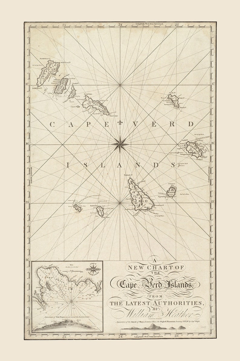 1805 Map of the Cape Verde Islands - Etsy