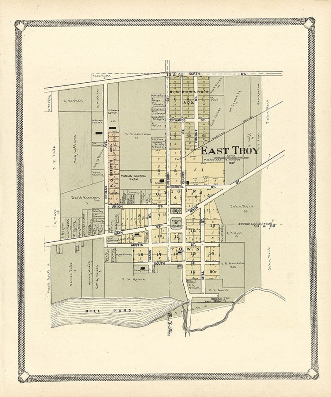 1907 Town Map of East Troy Walworth County Wisconsin - Etsy