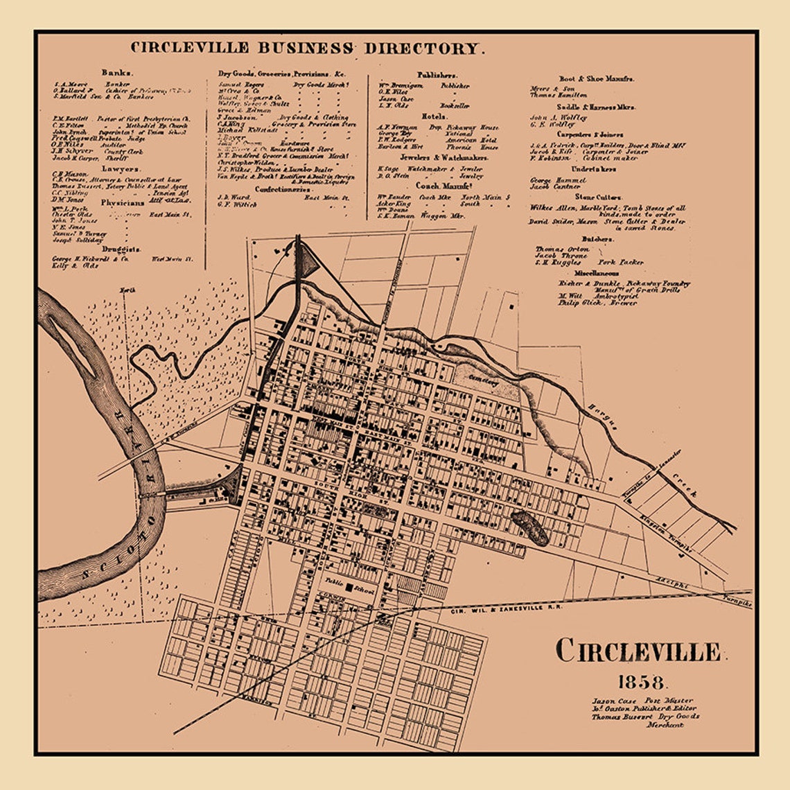 1858 Town Map of Circleville Pickaway County Ohio - Etsy