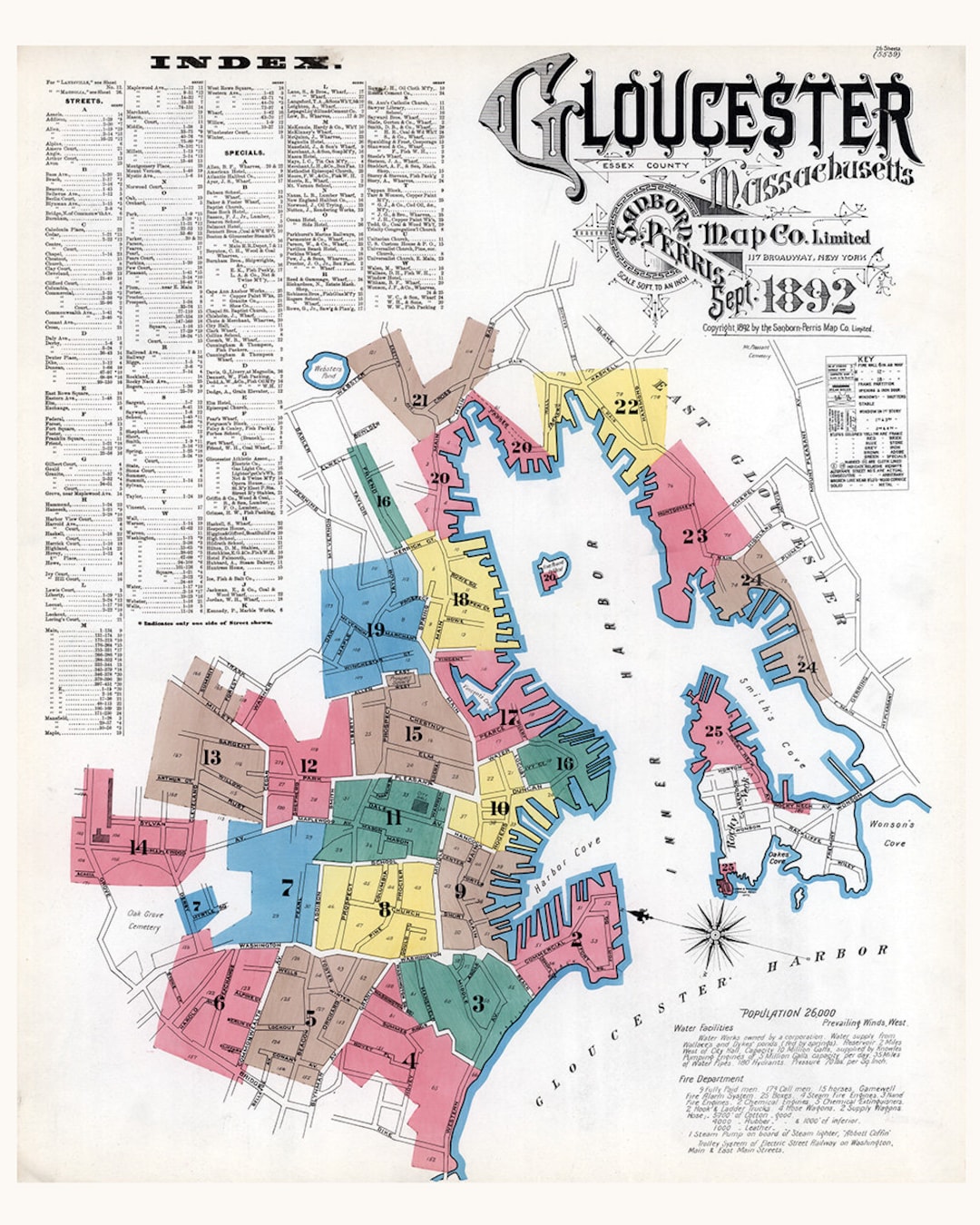 1892 Town Map of Gloucester Essex County Massachusetts - Etsy