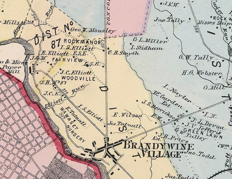1868 Map of Brandywine Hundred New Castle County Delaware - Etsy