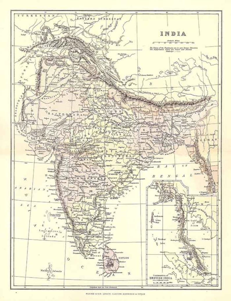 1885 Map of India British India - Etsy