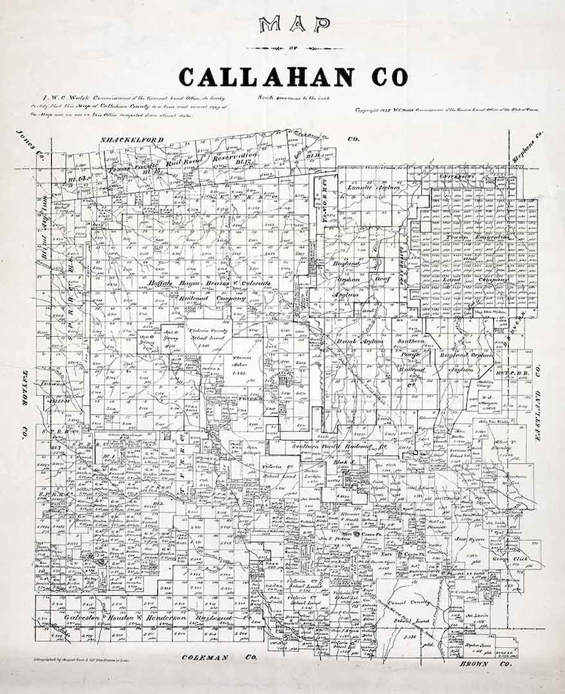1880 Farm Line Map of Callahan County Texas - Etsy