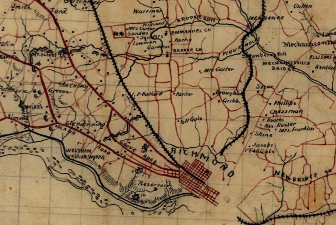 1864 Map of Henrico Hanover and Caroline County Virginia | Etsy