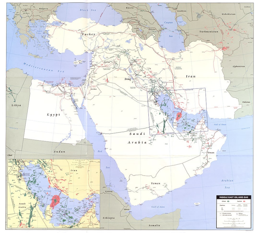 2007 Map of Middle East Oil and Gas Fields - Etsy