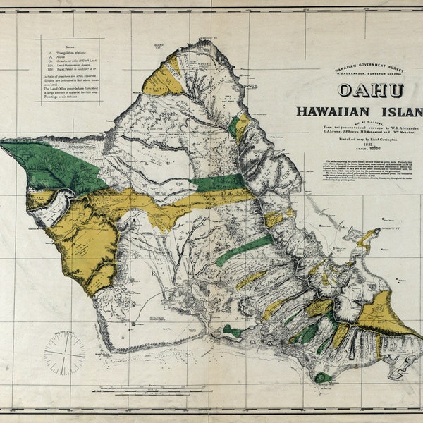 Map of Oahu - Etsy