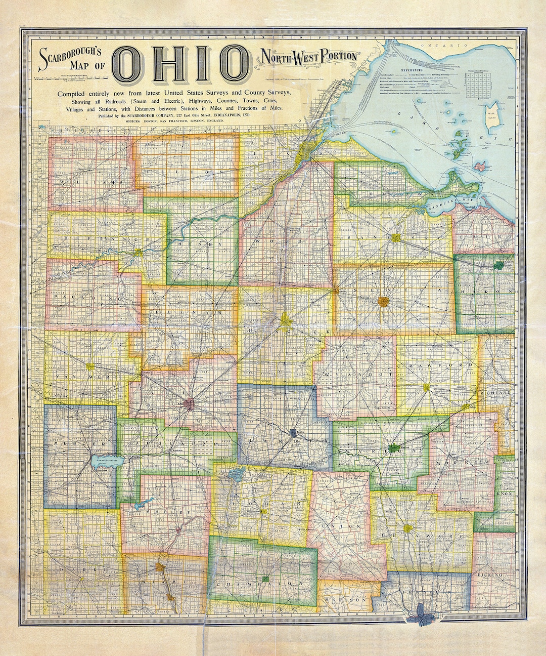 1906 Map of North West Ohio - Etsy