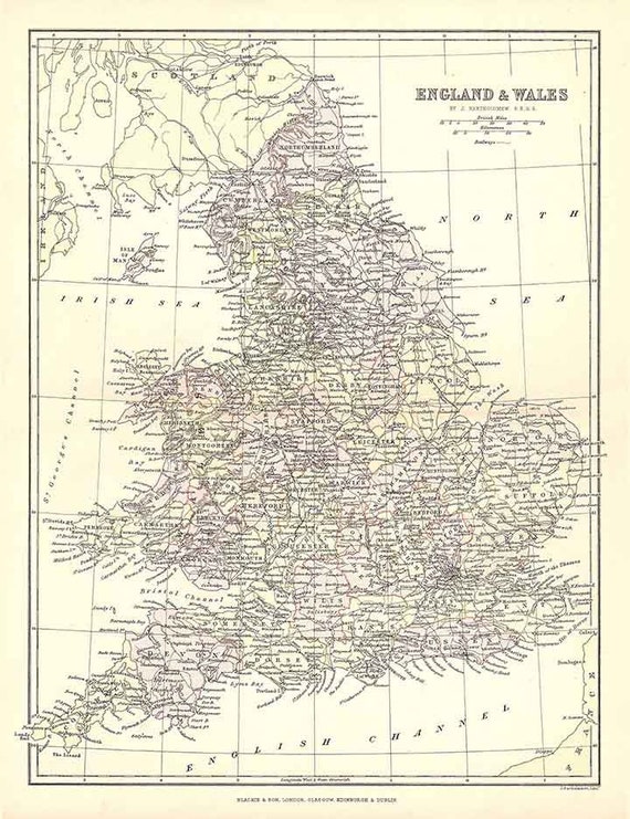 1885 Map of England and Wales | Etsy