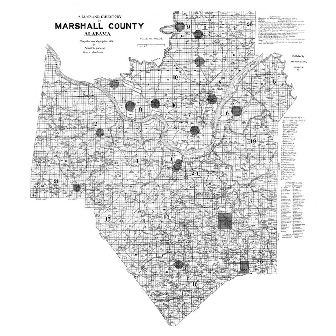 1909 Map of Marshall County Alabama - Etsy