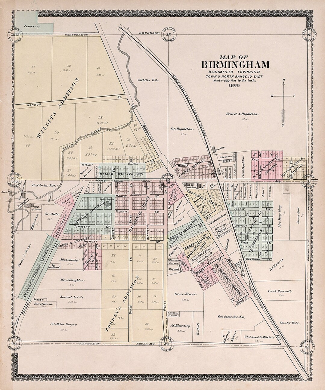 1896 Map of Birmingham Oakland County Michigan - Etsy