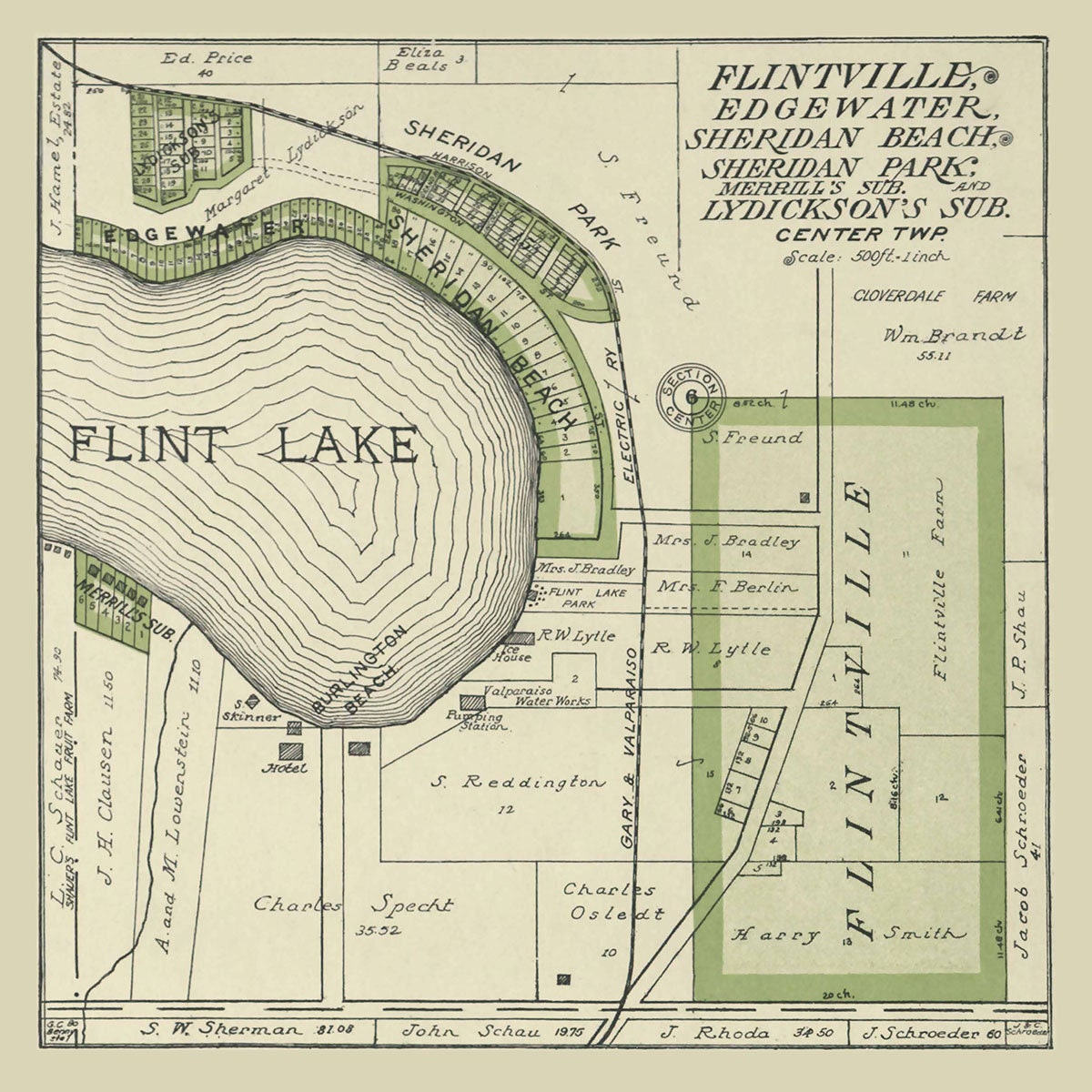 1921 Map of Flintville and Edgewater Sheridan Beach Porter County ...