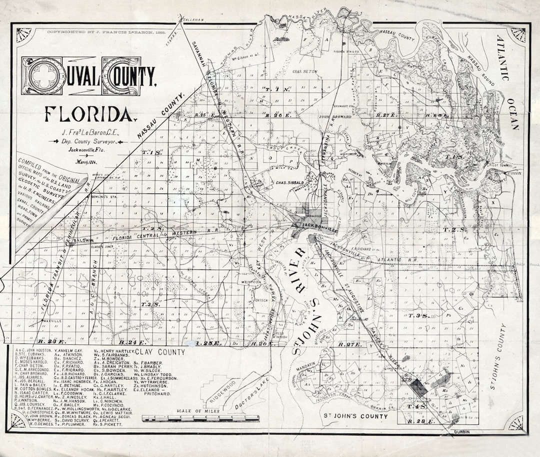 1885 Map of Duval County Florida Jacksonville - Etsy