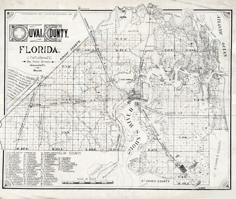 1885 Map of Duval County Florida Jacksonville - Etsy