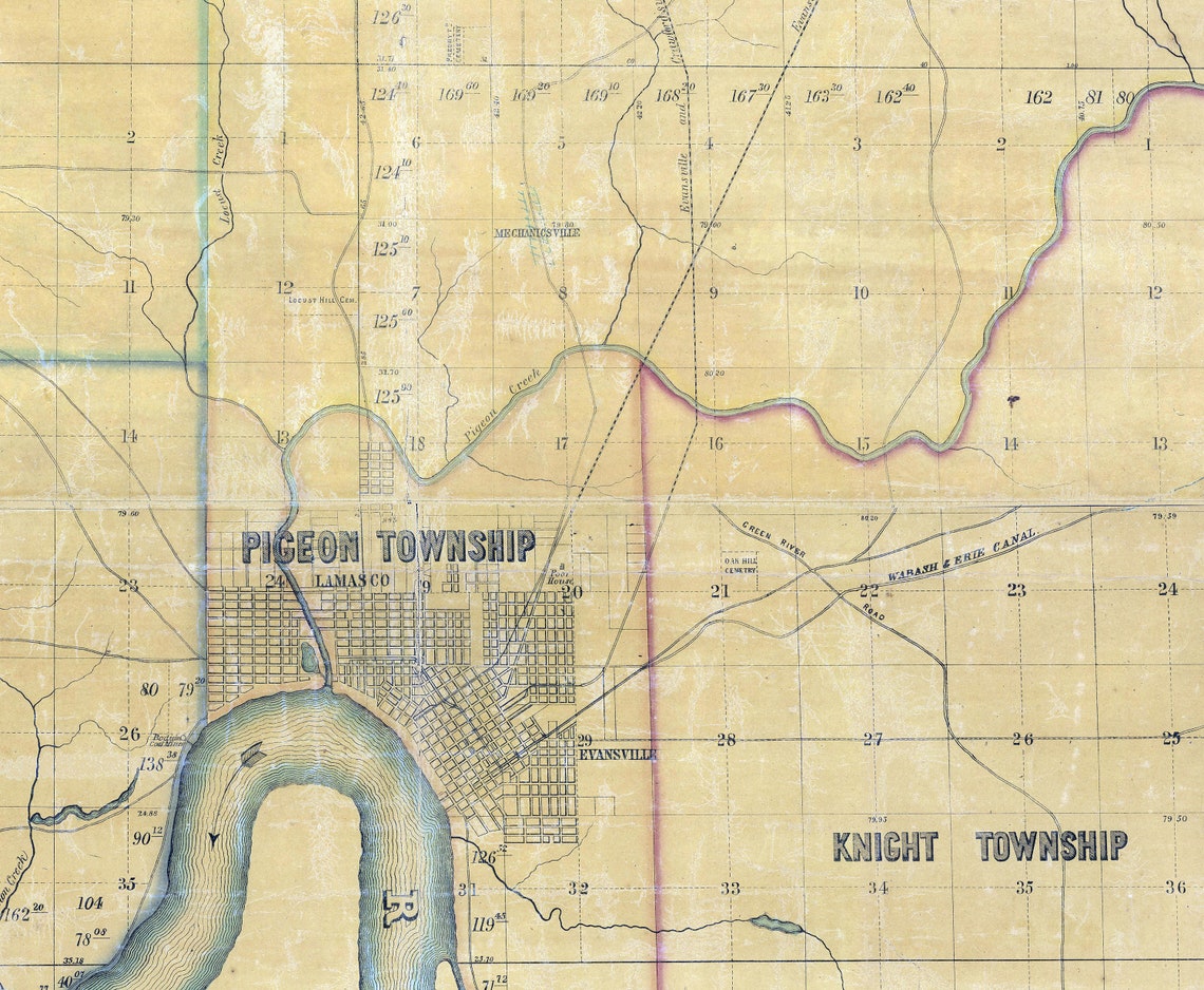 1857 Map of Vanderburgh County Indiana | Etsy