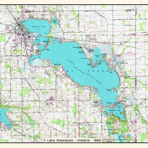 1980 Map of Lake Wawasee Indiana - Etsy