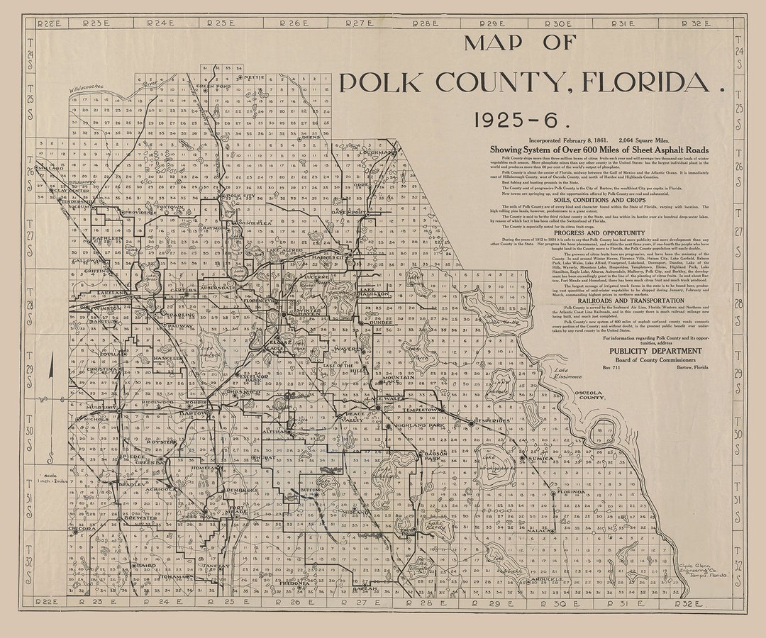 1925 Map of Polk County Florida - Etsy