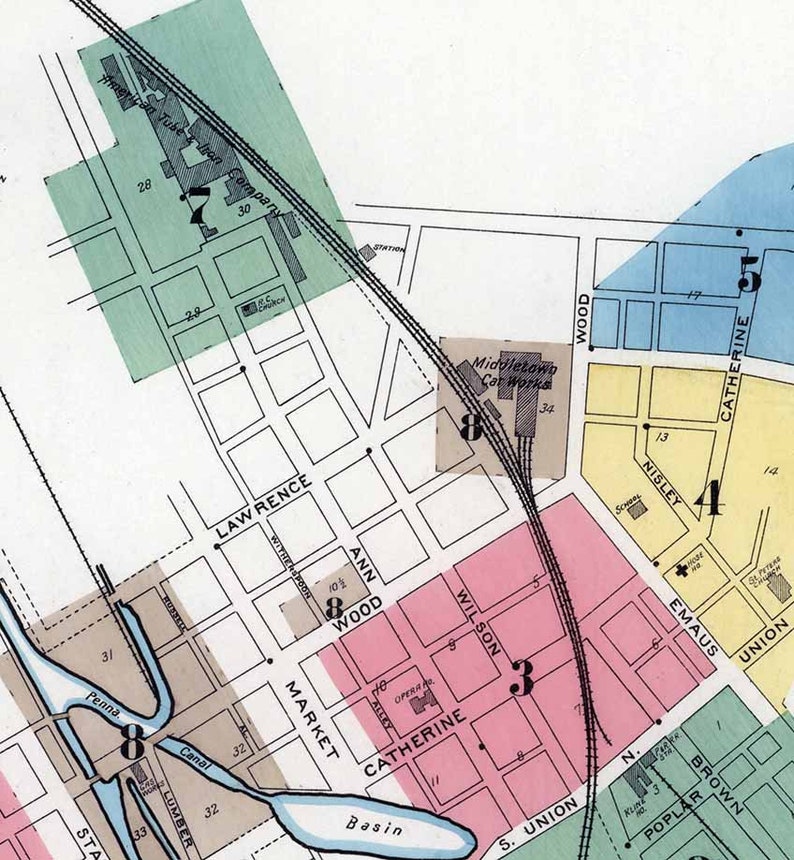 1896 Town Map of Middletown Dauphin County Pennsylvania - Etsy
