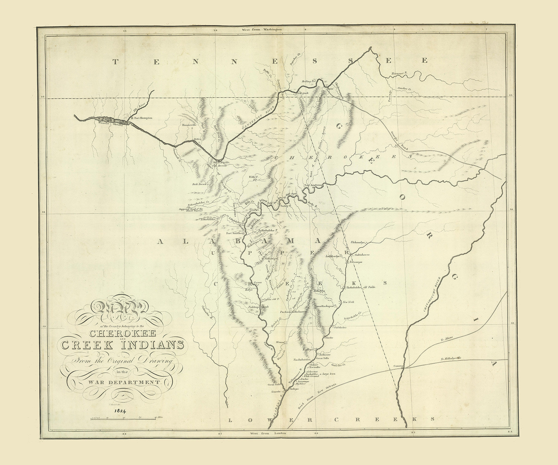 1824 Map of Cherokee and Creek Indians in Georgia and Alabama - Etsy