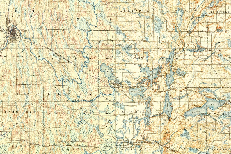1909 Map of Oconomowoc Wisconsin Lakes and Watertown - Etsy