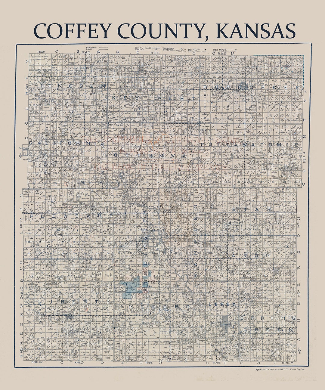 1910 Map of Coffey County Kansas - Etsy