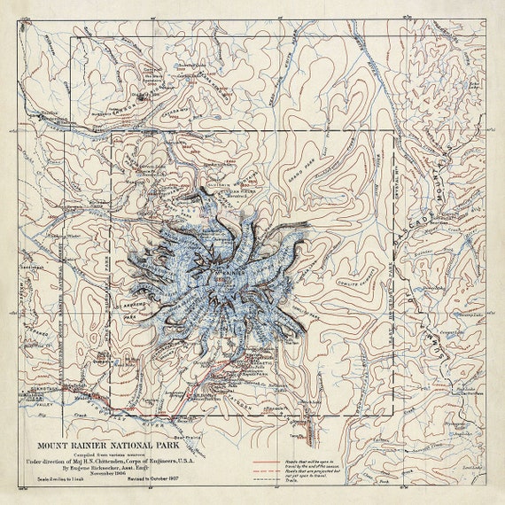 1907 Map of Mount Rainier National Park Washington | Etsy