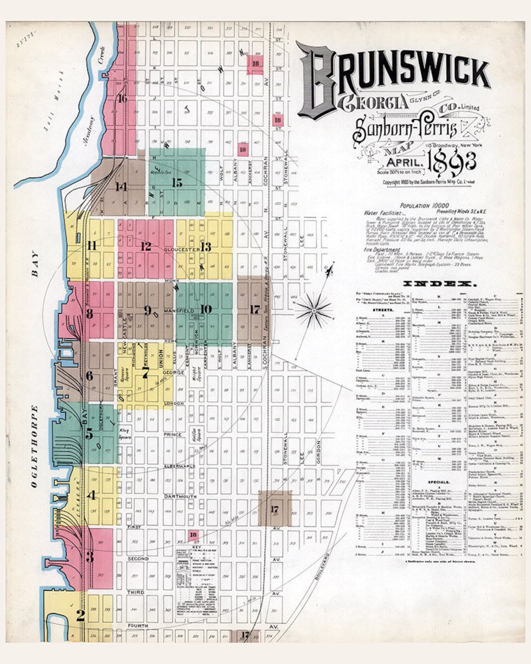 1893 Town Map of Brunswick Glynn County Georgia - Etsy