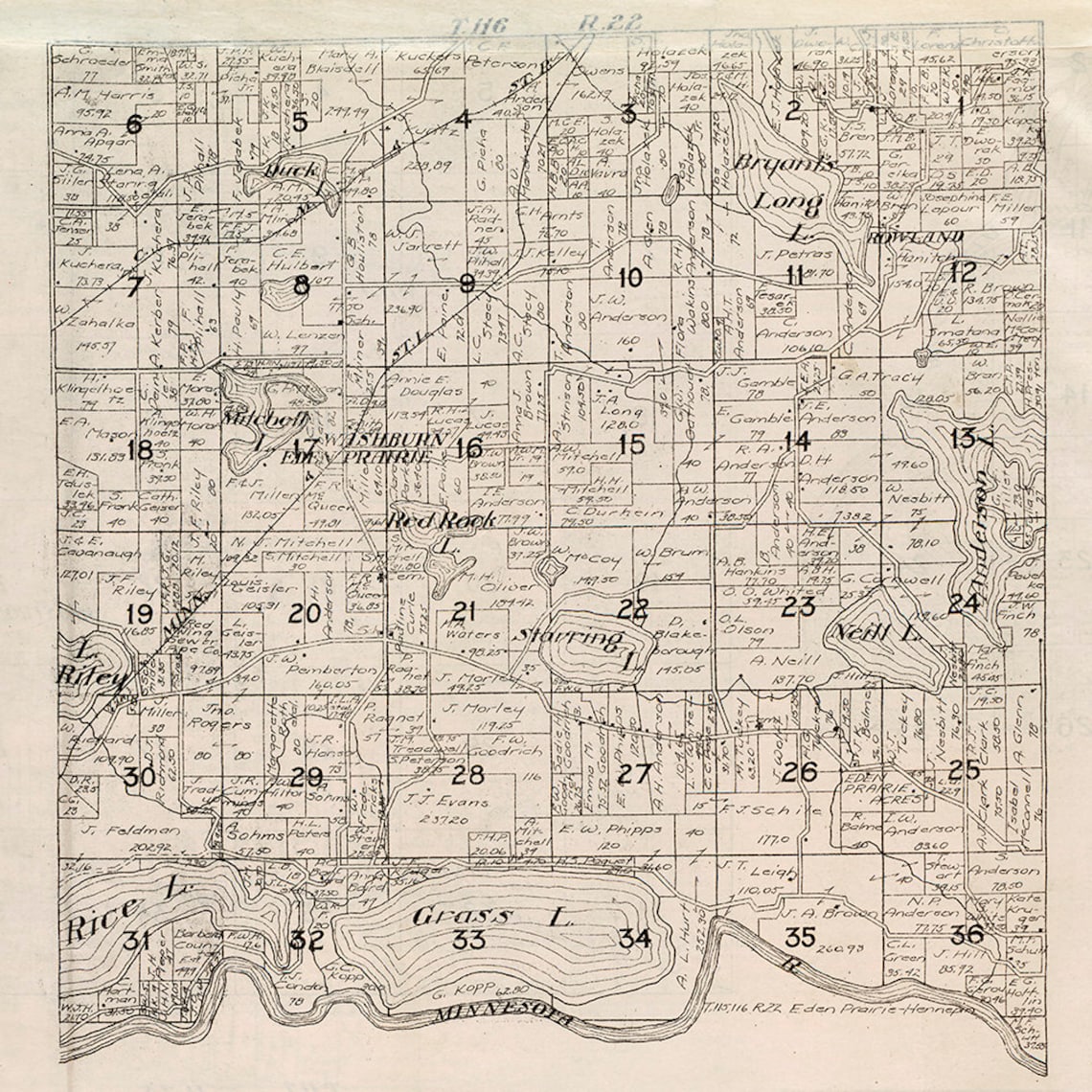 1916 Township Map of Eden Prairie Hennepin County Minnesota - Etsy