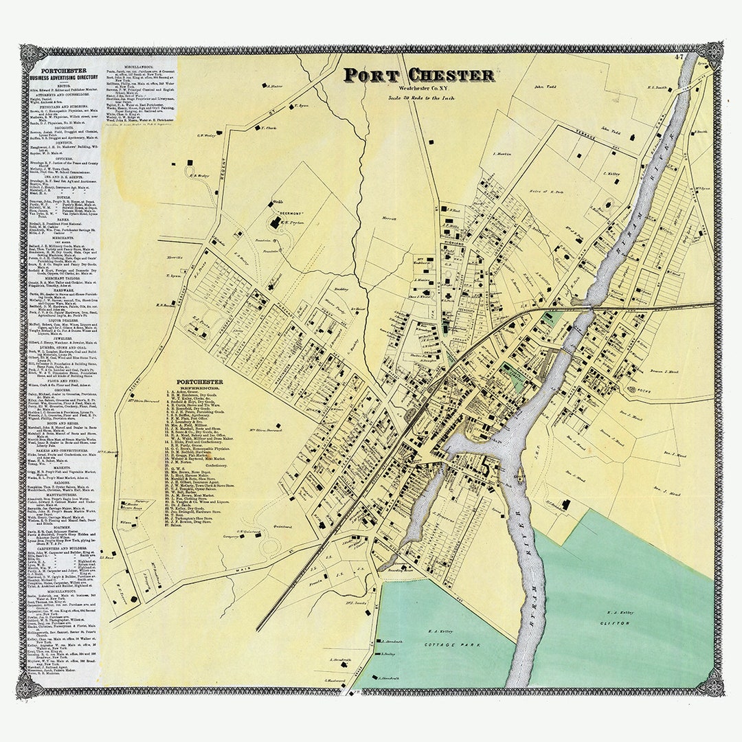 1868 Map of Port Chester Westchester County New York - Etsy