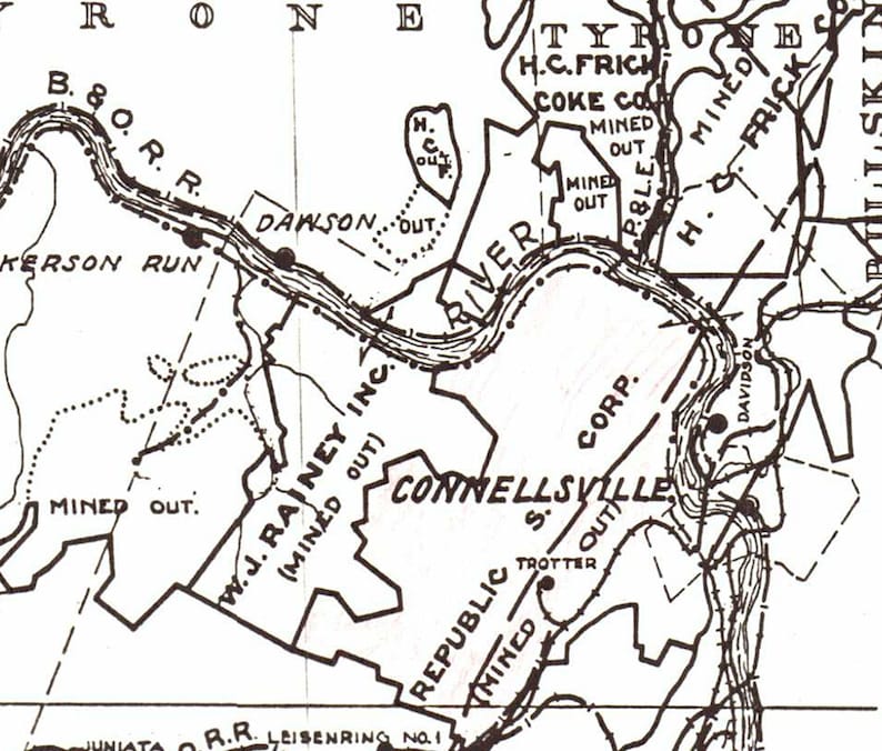 1939 Map of Pittsburgh Coal Seam Properties Pennsylvania West Virginia ...