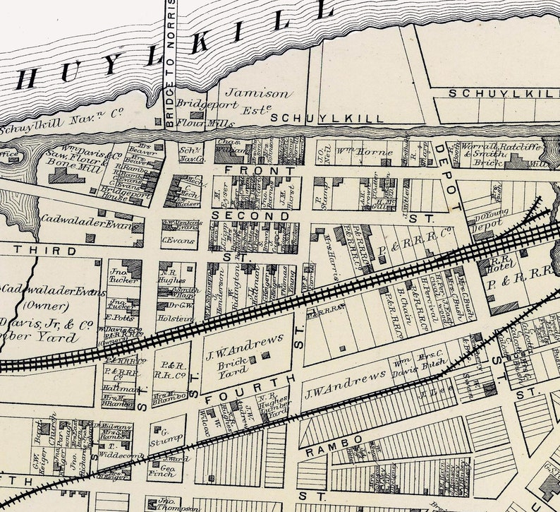 1871 Map of Bridgeport Montgomery County Pennsylvania - Etsy