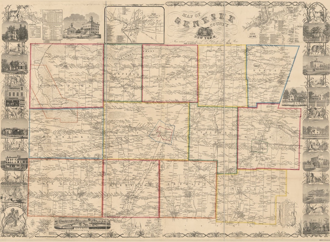 1854 Map of Genesee County NY From Actual Surveys - Etsy