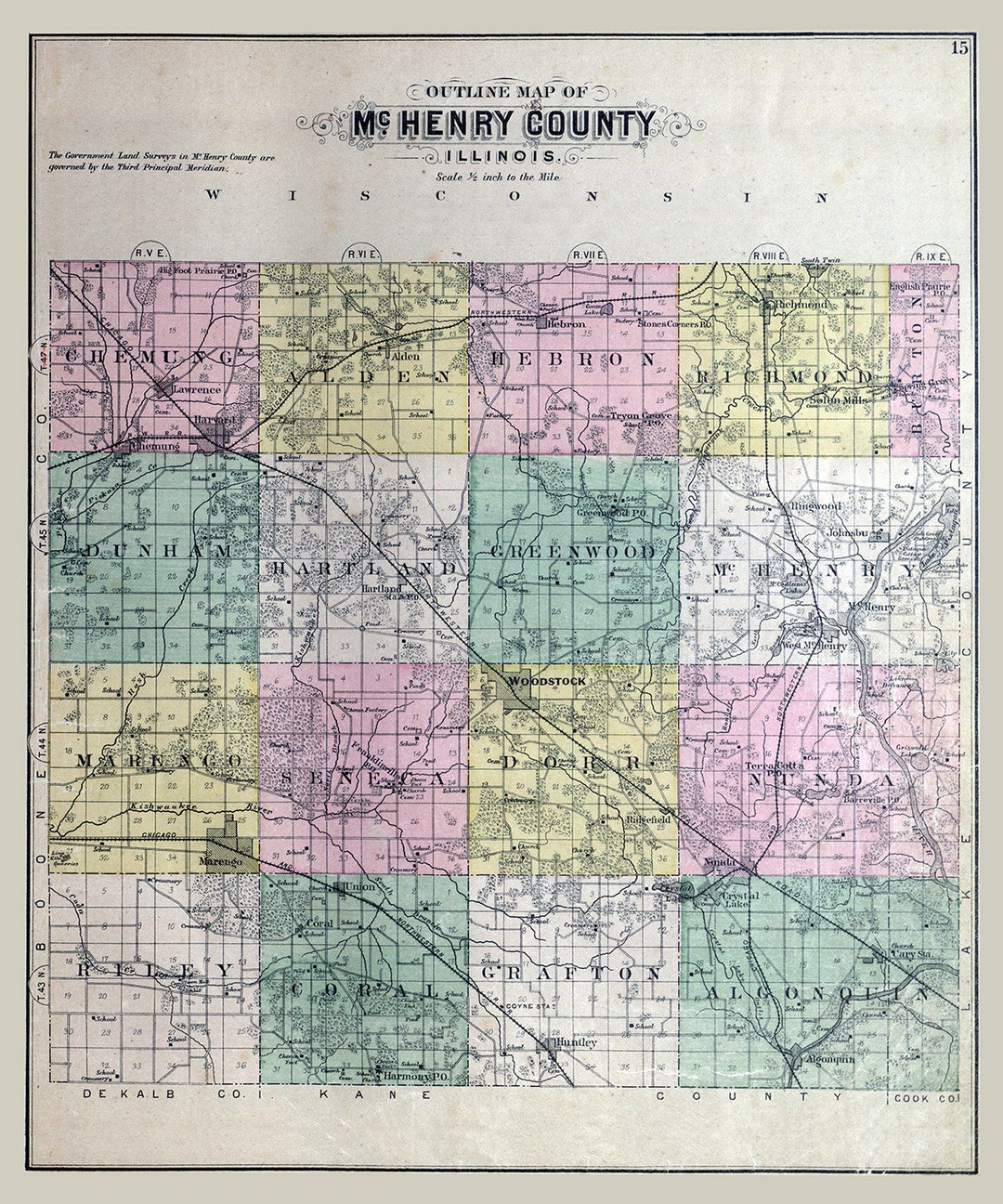 1892 Map of Mchenry County Illinois - Etsy