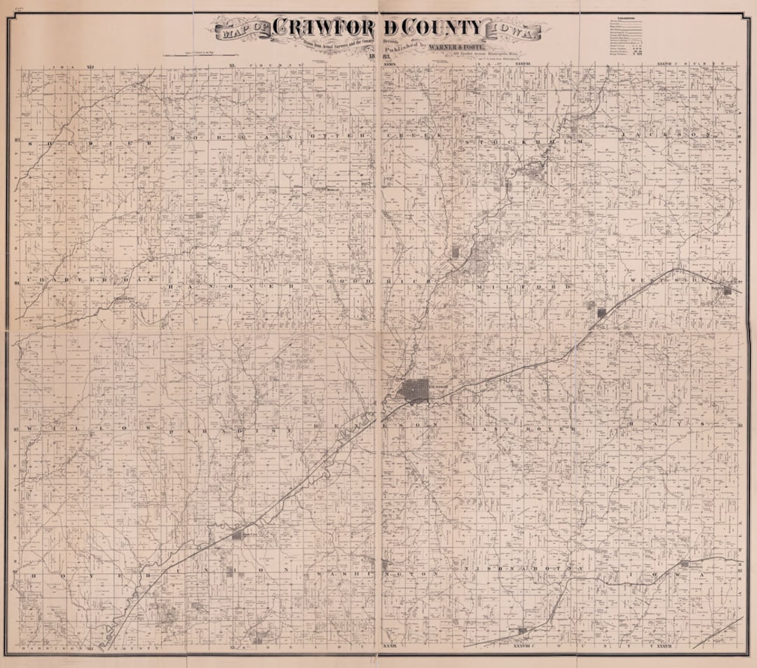 1883 Farm Line Map of Crawford County Iowa - Etsy