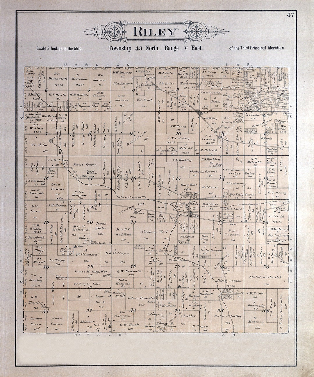 1892 Map of Riley Township Mchenry County Illinois - Etsy