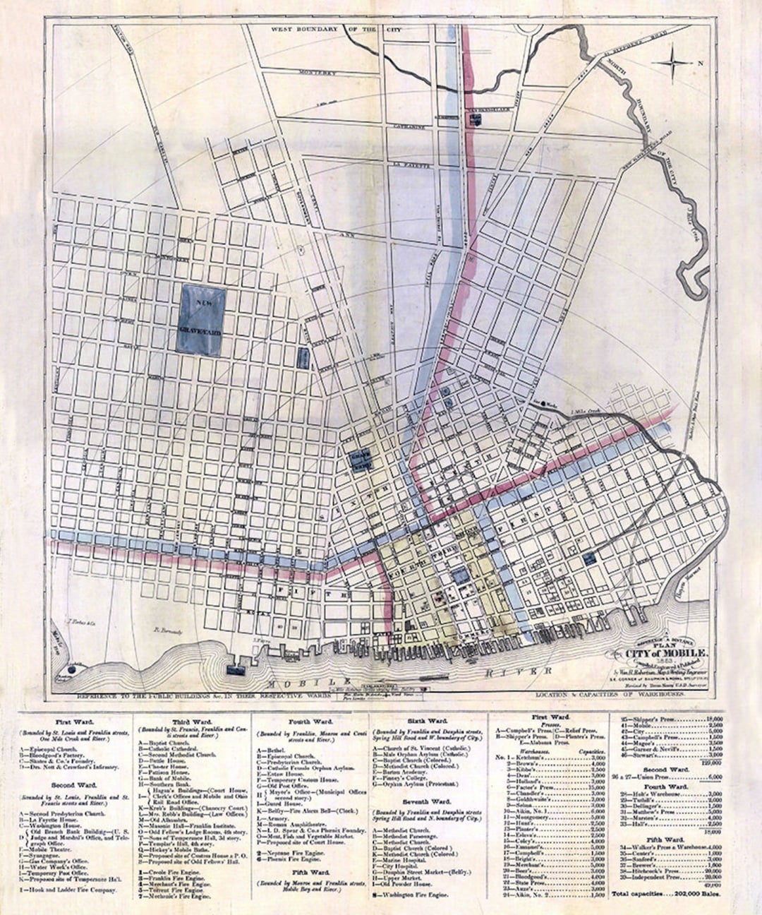 1853 Map of Mobile Alabama - Etsy