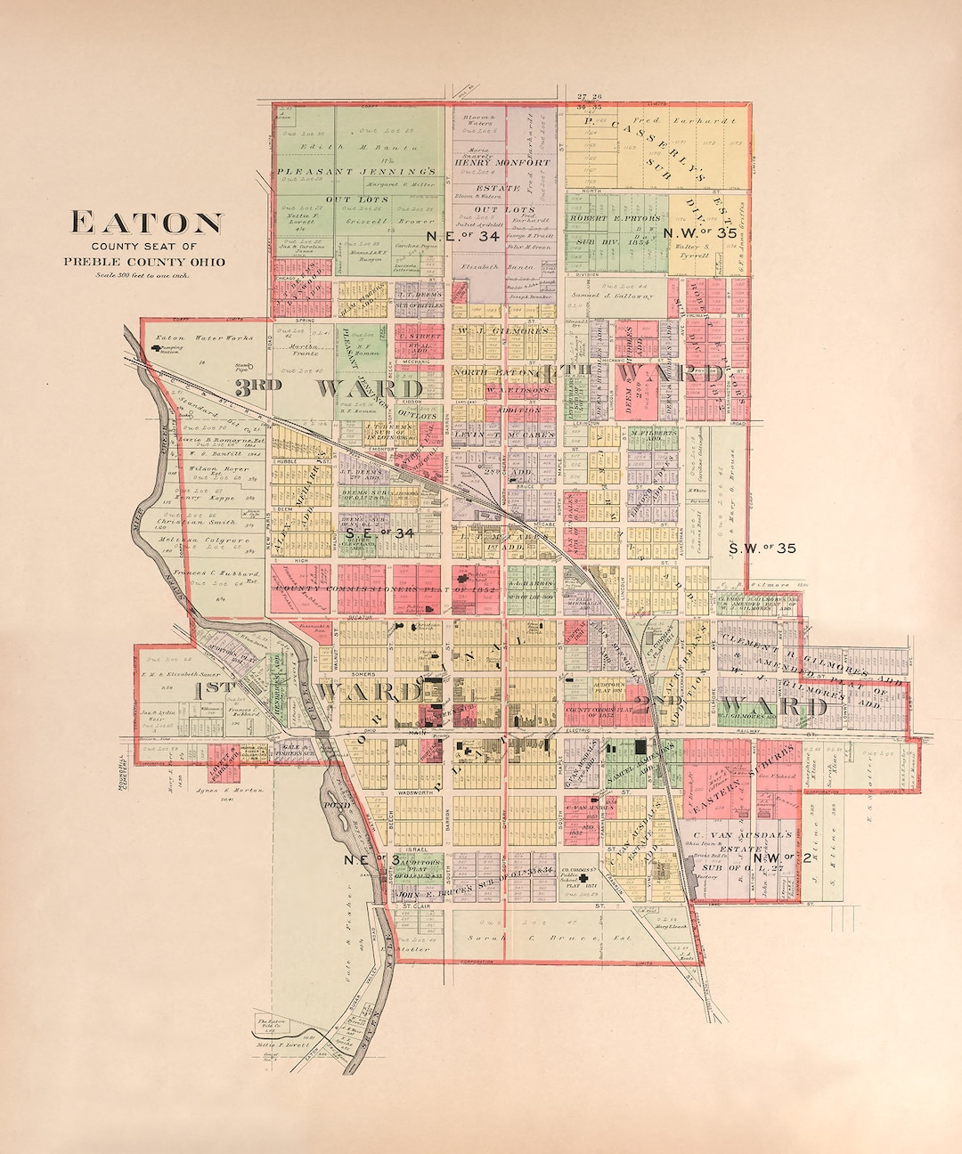 1912 Map of Eaton Preble County Ohio - Etsy