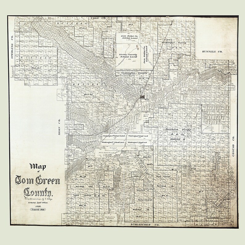 1892 Farm Line Map of Tom Green County Texas | Etsy