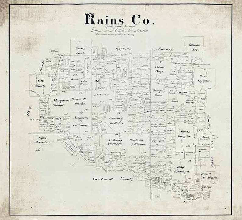 1888 Farm Line Map of Rains County Texas - Etsy UK