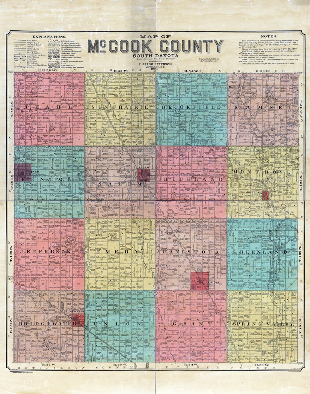 1900 Farm Line Map of Mccook County South Dakota - Etsy
