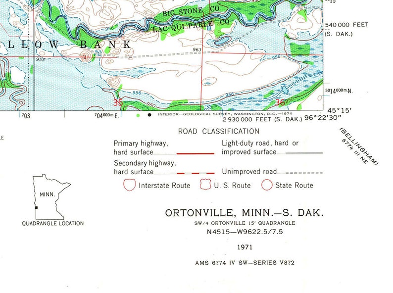 1971 Map of Big Stone Lake and Ortonville Minnesota Quadrangle | Etsy