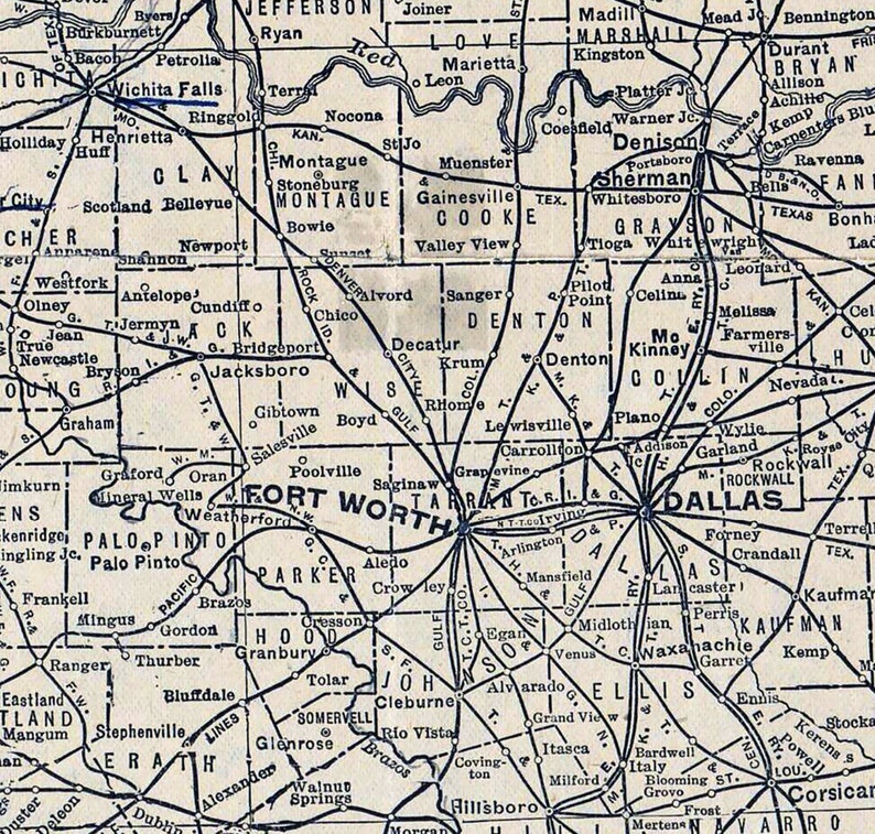 1910 Map of Texas and Oklahoma Railways - Etsy