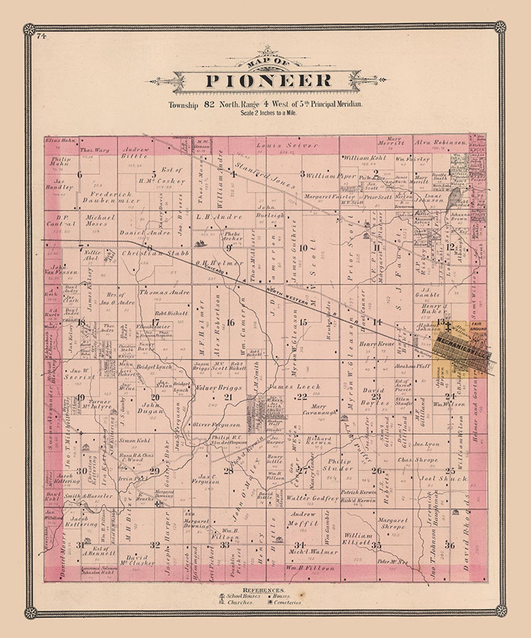 1885 Map of Pioneer Township Cedar County Iowa - Etsy