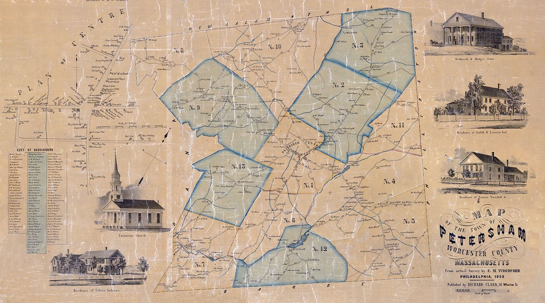 1855 Map of Petersham Massachussets - Etsy