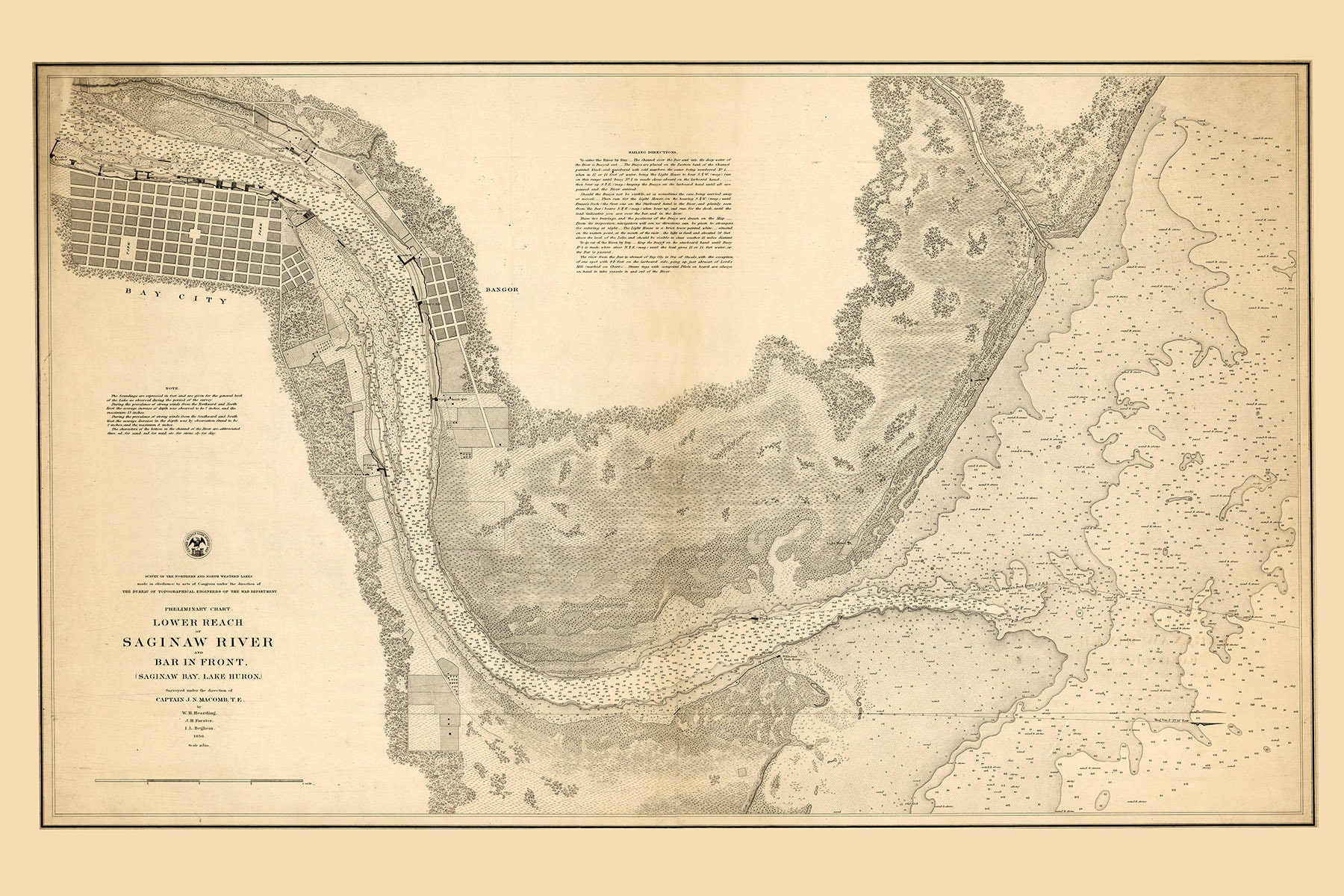 1856 Nautical Chart of Saginaw River Bay City Michigan - Etsy