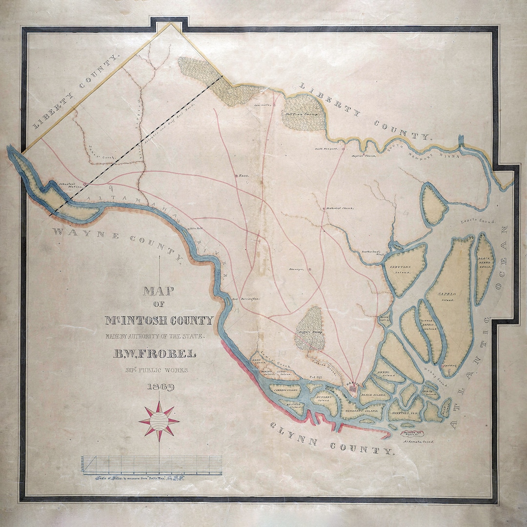 1869 Map of Mcintosh County Georgia - Etsy